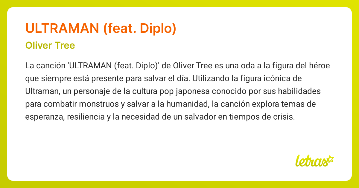 Significado de la canción ULTRAMAN (FEAT. DIPLO) (Oliver Tree) - LETRAS.COM