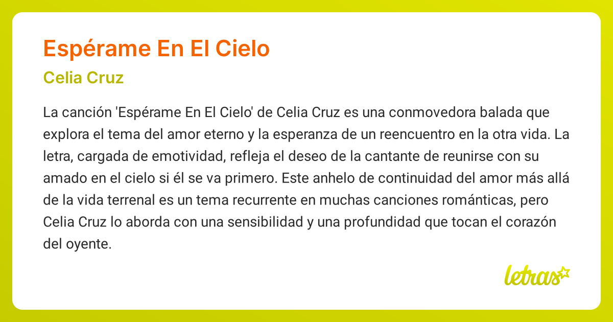 Significado De La Canción EspÉrame En El Cielo Celia Cruz Letrascom 0801