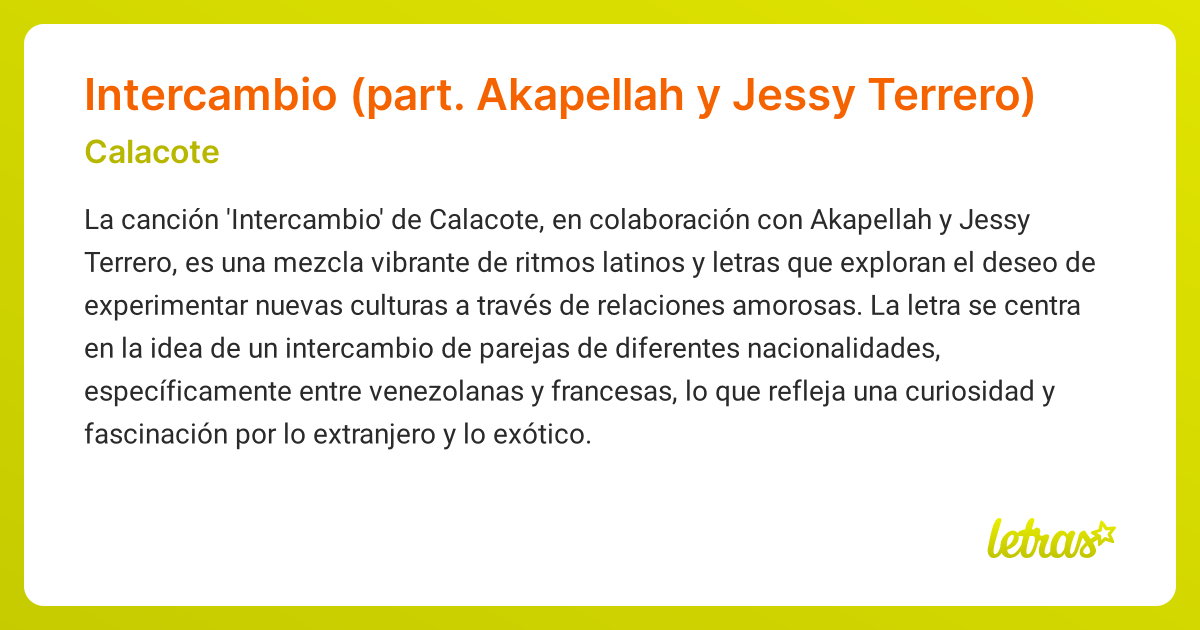 Significado de la canción Intercambio (part. Akapellah y Jessy Terrero ...