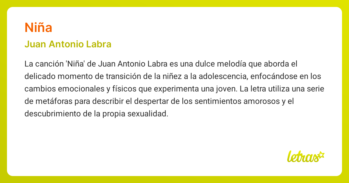 Significado de la canción NIÑA (Juan Antonio Labra) - LETRAS.COM