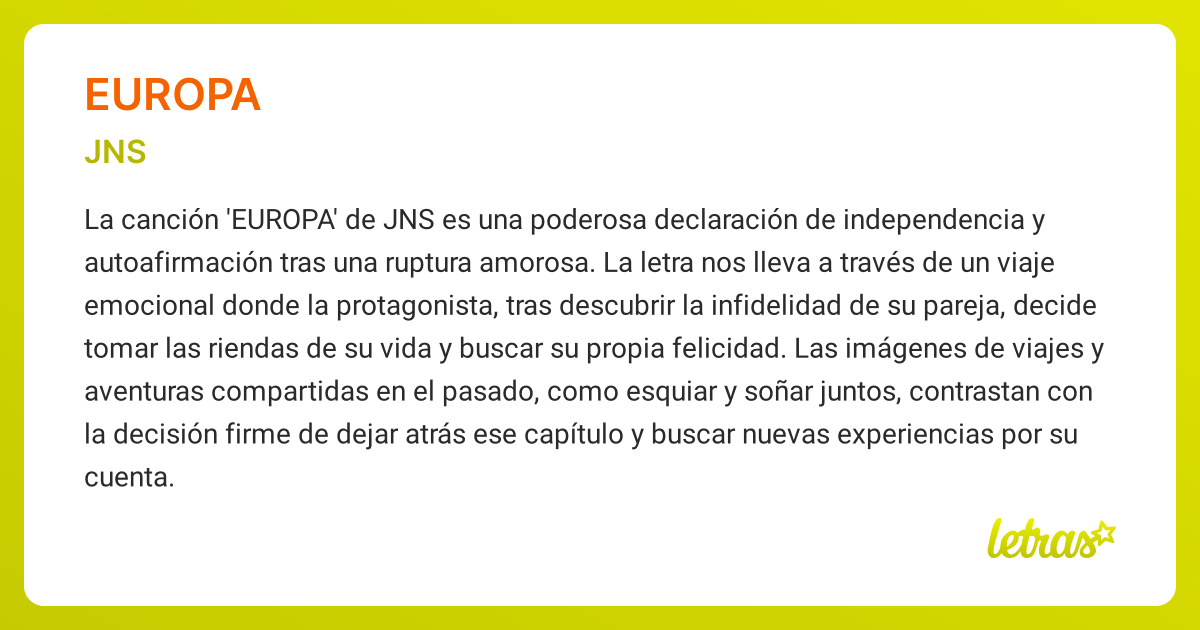 Significado de la canción EUROPA (JNS) - LETRAS.COM