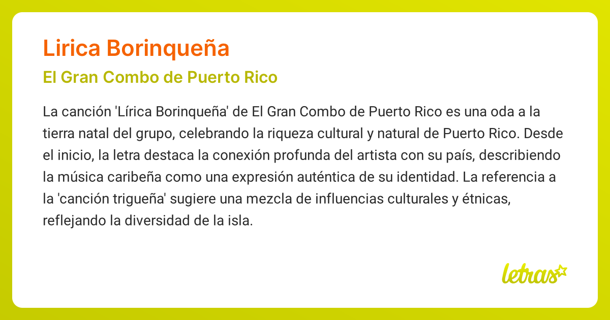 Significado de la canción LIRICA BORINQUEÑA (El Gran Combo de Puerto ...