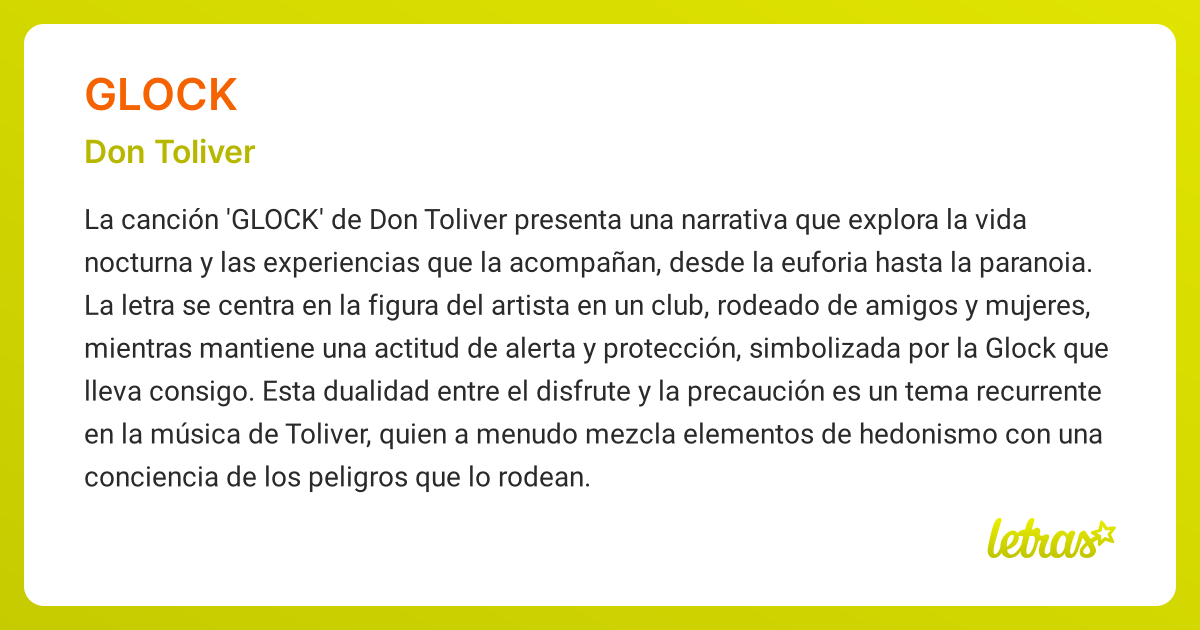 Significado de la canción GLOCK (Don Toliver) - LETRAS.COM