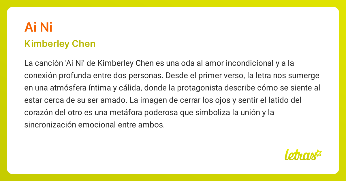 Significado de la canción AI NI (Kimberley Chen) - LETRAS.COM