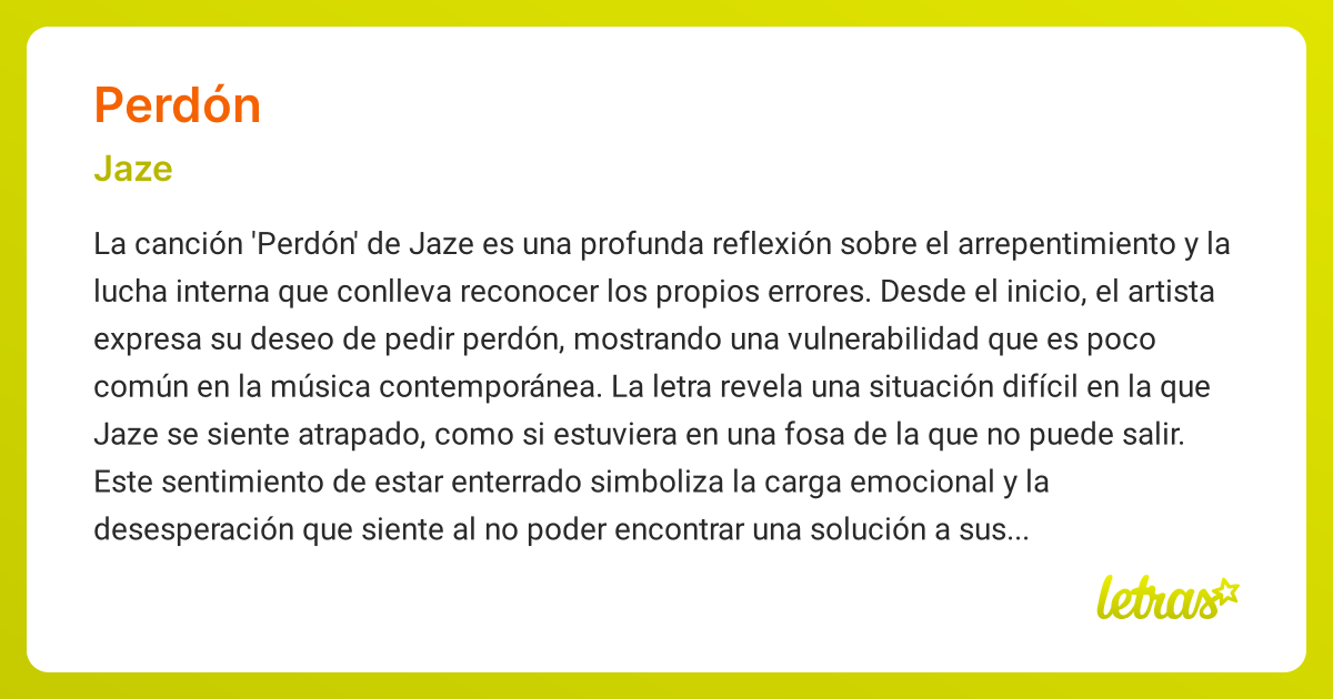Significado de la canción PERDÓN (Jaze) - LETRAS.COM