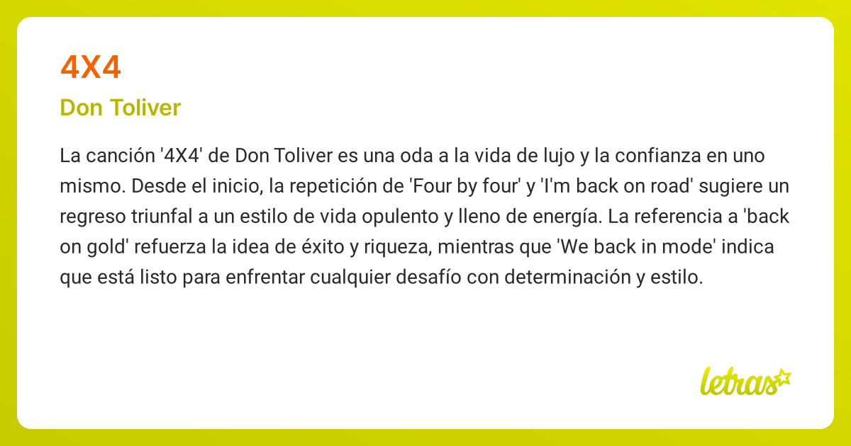 Significado de la canción 4X4 (Don Toliver) - LETRAS.COM