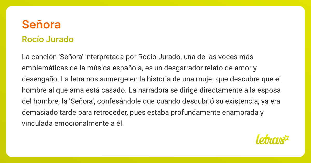 Significado de la canción SEÑORA (Rocío Jurado) - LETRAS.COM
