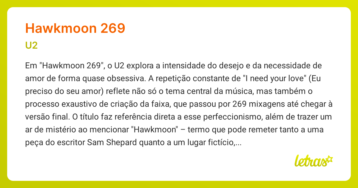 Significado da música HAWKMOON 269 (U2) - LETRAS.MUS.BR