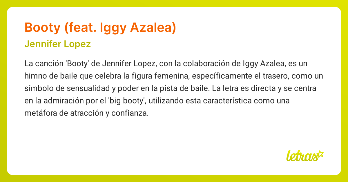 Significado de la canción BOOTY (FEAT. IGGY AZALEA) (Jennifer Lopez) - LETRAS.COM