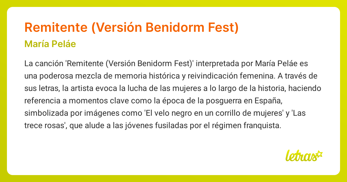 Significado de la canción Remitente (Versión Benidorm Fest) (María ...