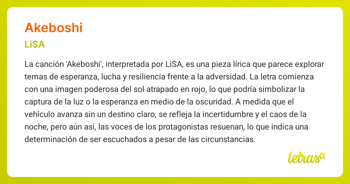 Significado de la canción AKEBOSHI (LiSA) - LETRAS.COM