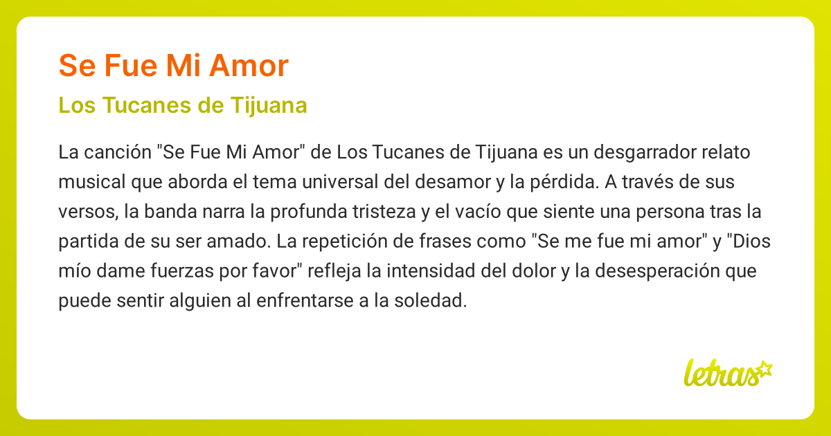 Significado de la canción SE FUE MI AMOR (Los Tucanes de Tijuana ...