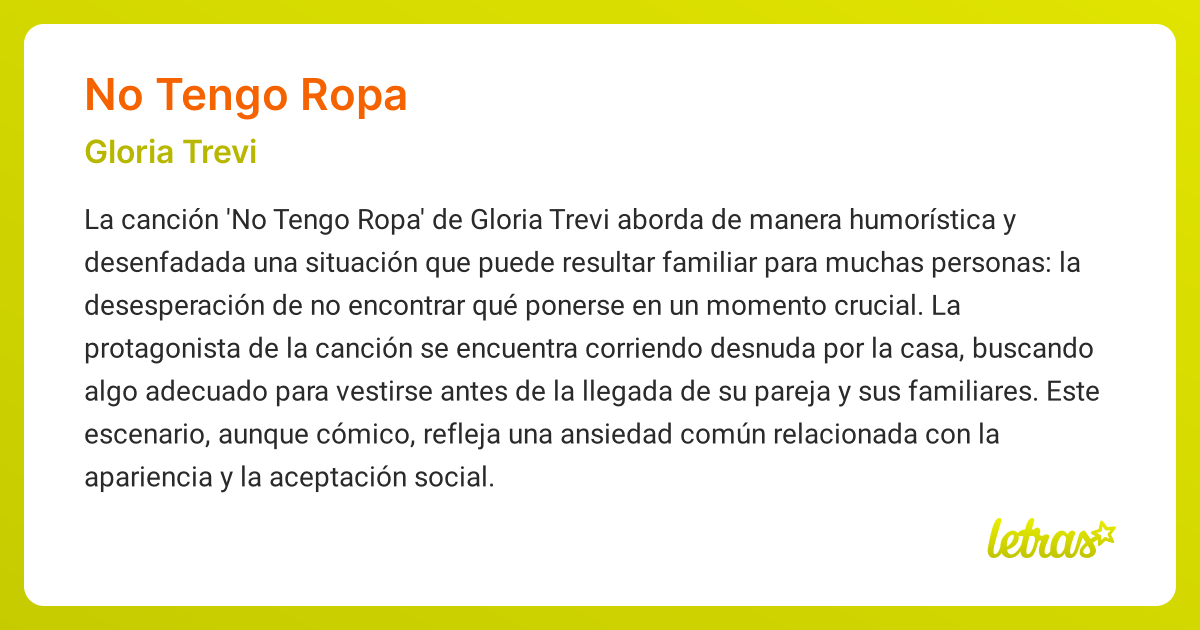 Significado de la canción NO TENGO ROPA (Gloria Trevi) - LETRAS.COM