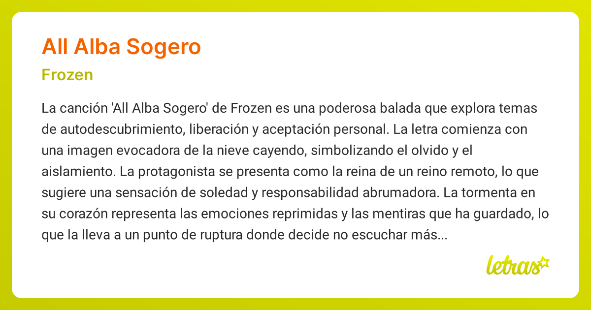 Significado de la canción ALL ALBA SOGERO (Frozen) - LETRAS.COM