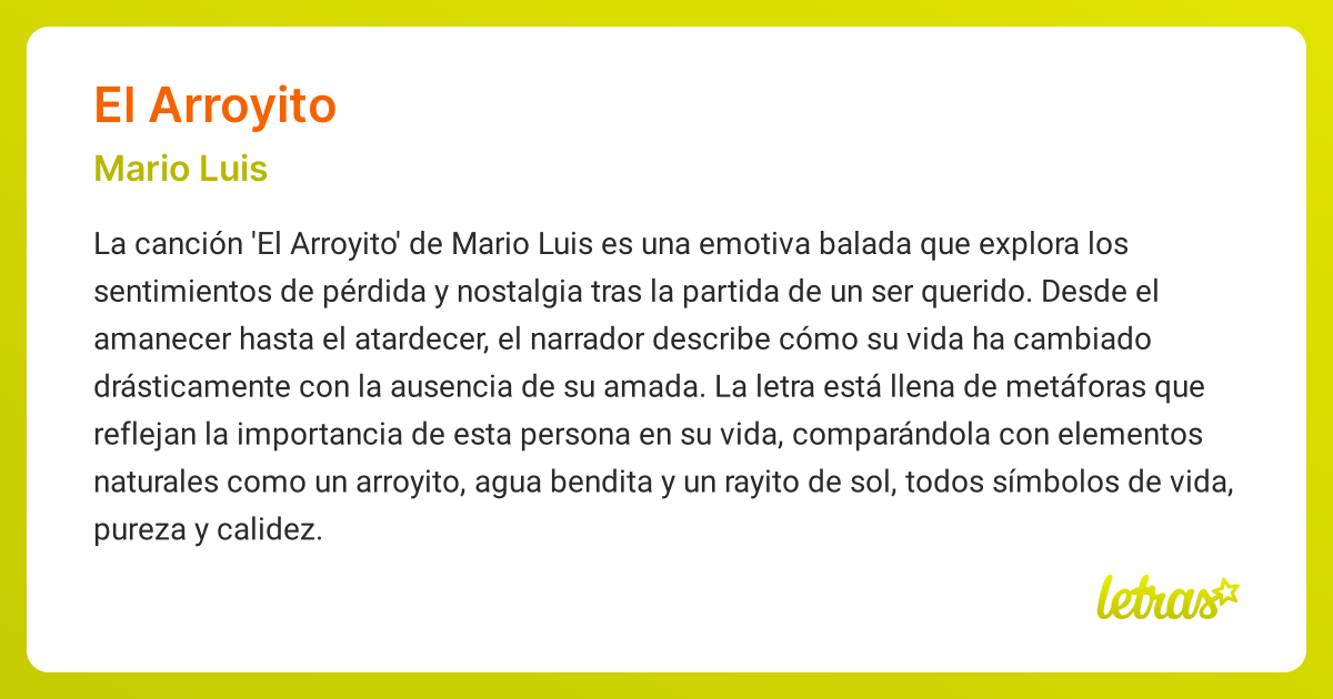 Significado de la canción EL ARROYITO (Mario Luis) - LETRAS.COM