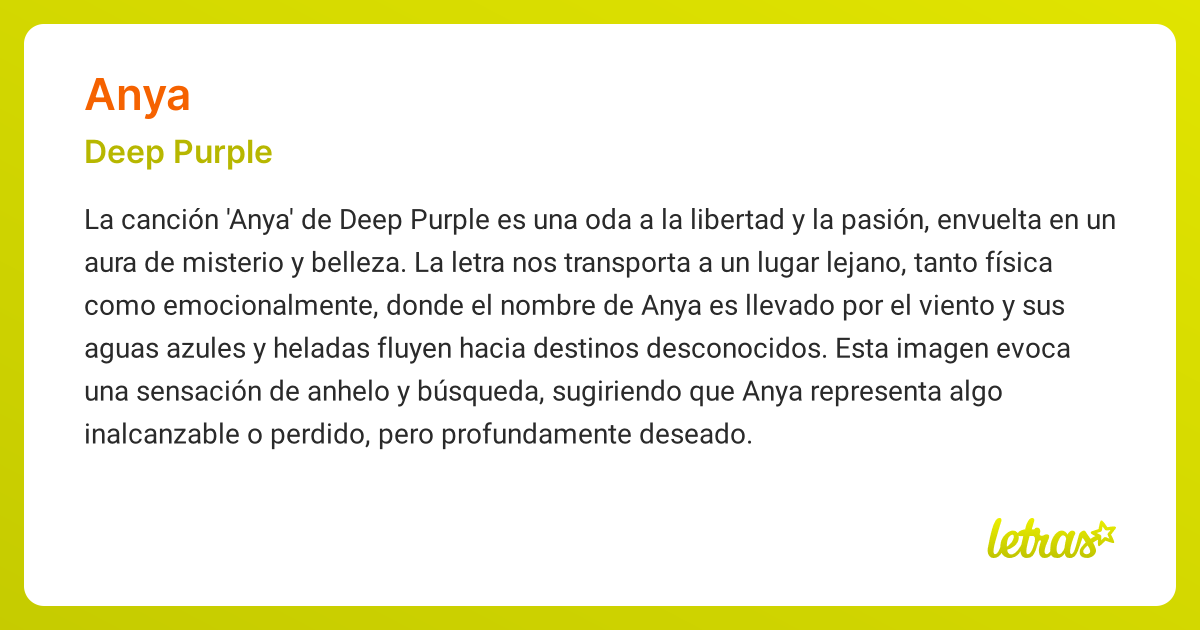 Significado de la canción ANYA (Deep Purple) - LETRAS.COM