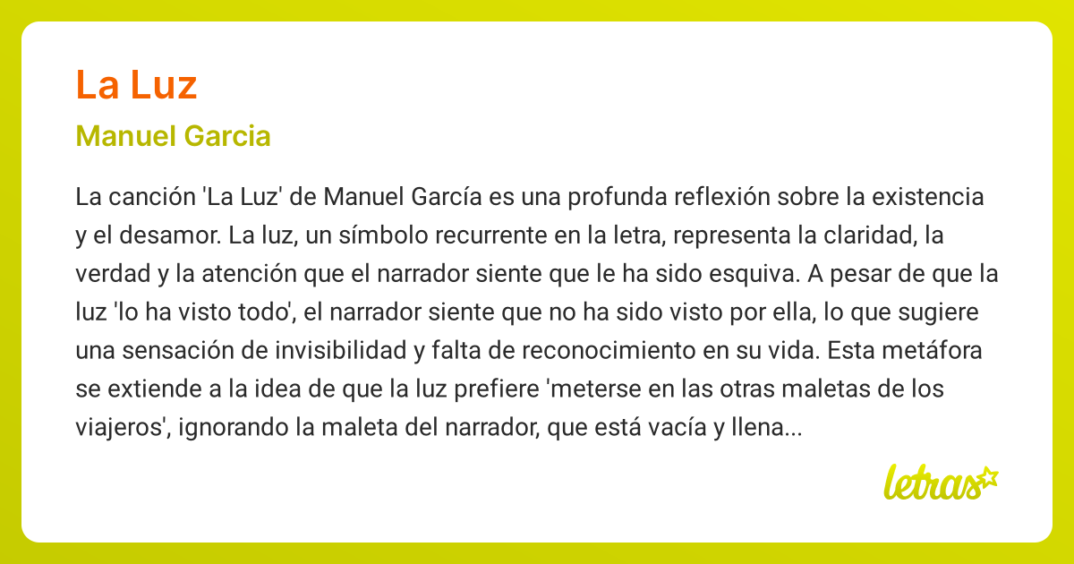 Significado de la canción LA LUZ (Manuel Garcia) - LETRAS.COM