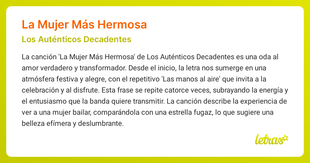 Significado de la canción LA MUJER MÁS HERMOSA (Los Auténticos ...