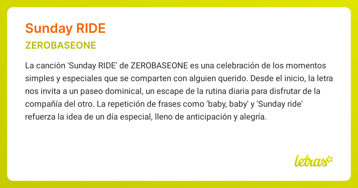 Significado de la canción SUNDAY RIDE (ZEROBASEONE) - LETRAS.COM