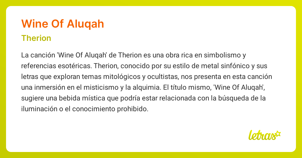 Significado de la canción WINE OF ALUQAH (Therion) - LETRAS.COM