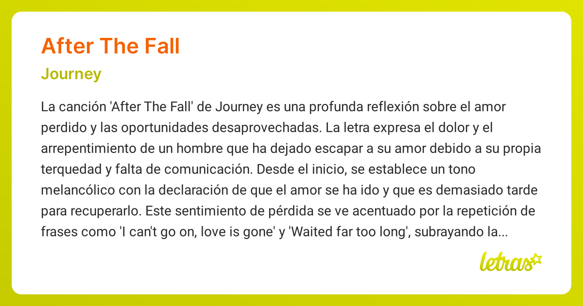 Significado de la canción AFTER THE FALL (Journey) - LETRAS.COM