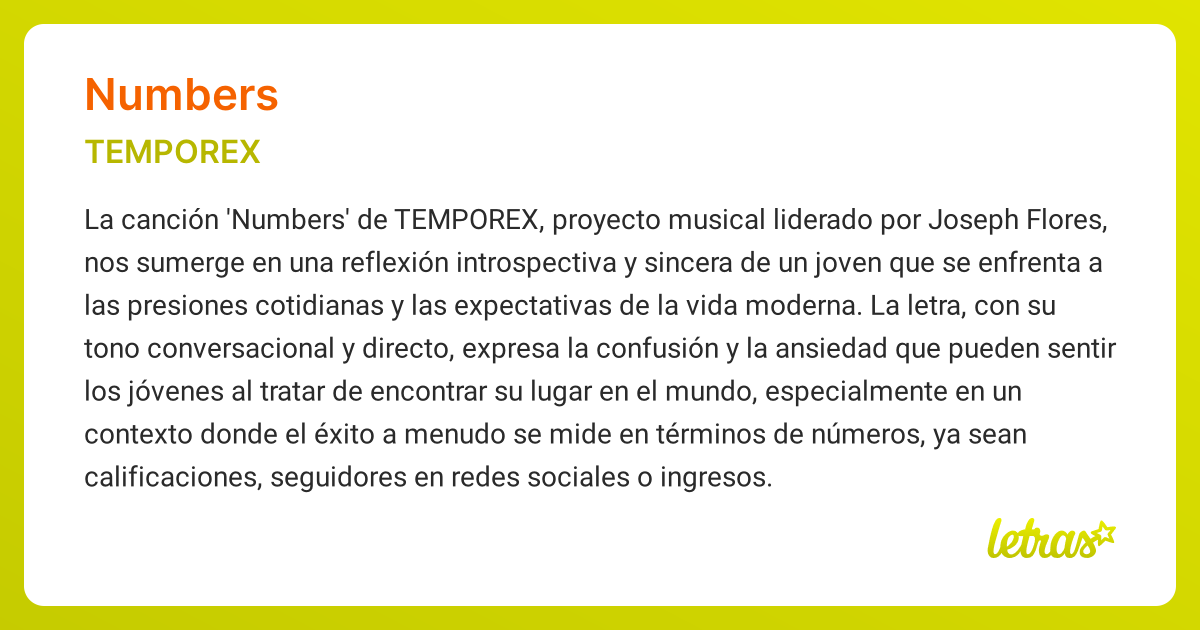 Significado de la canción NUMBERS (TEMPOREX) - LETRAS.COM
