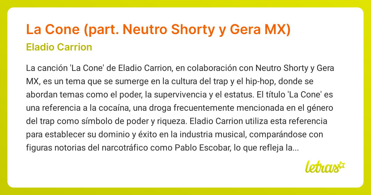 Significado de la canción La Cone (part. Neutro Shorty y Gera MX ...
