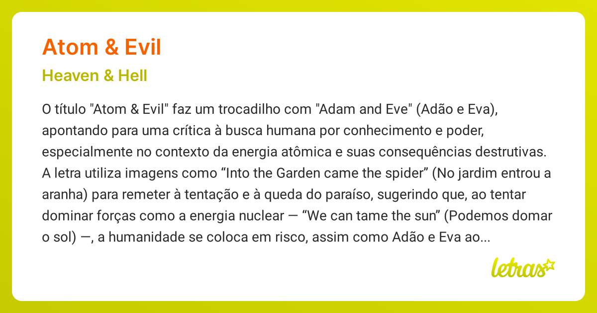 Significado da música ATOM & EVIL (Heaven & Hell) - LETRAS.MUS.BR
