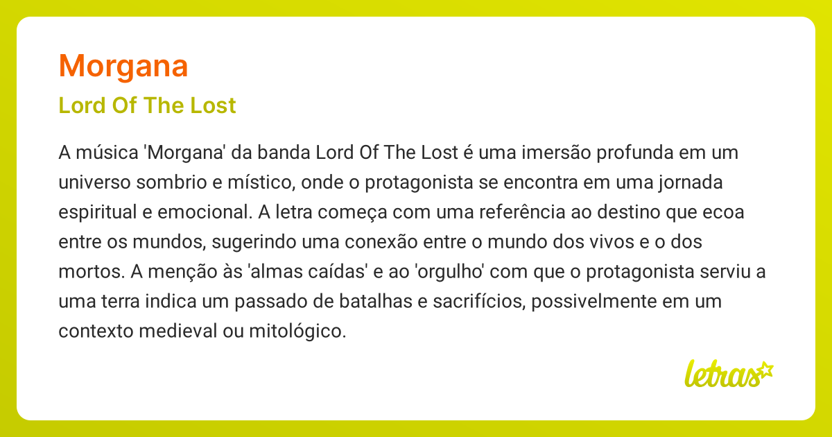 Significado da música MORGANA (Lord Of The Lost) - LETRAS.MUS.BR