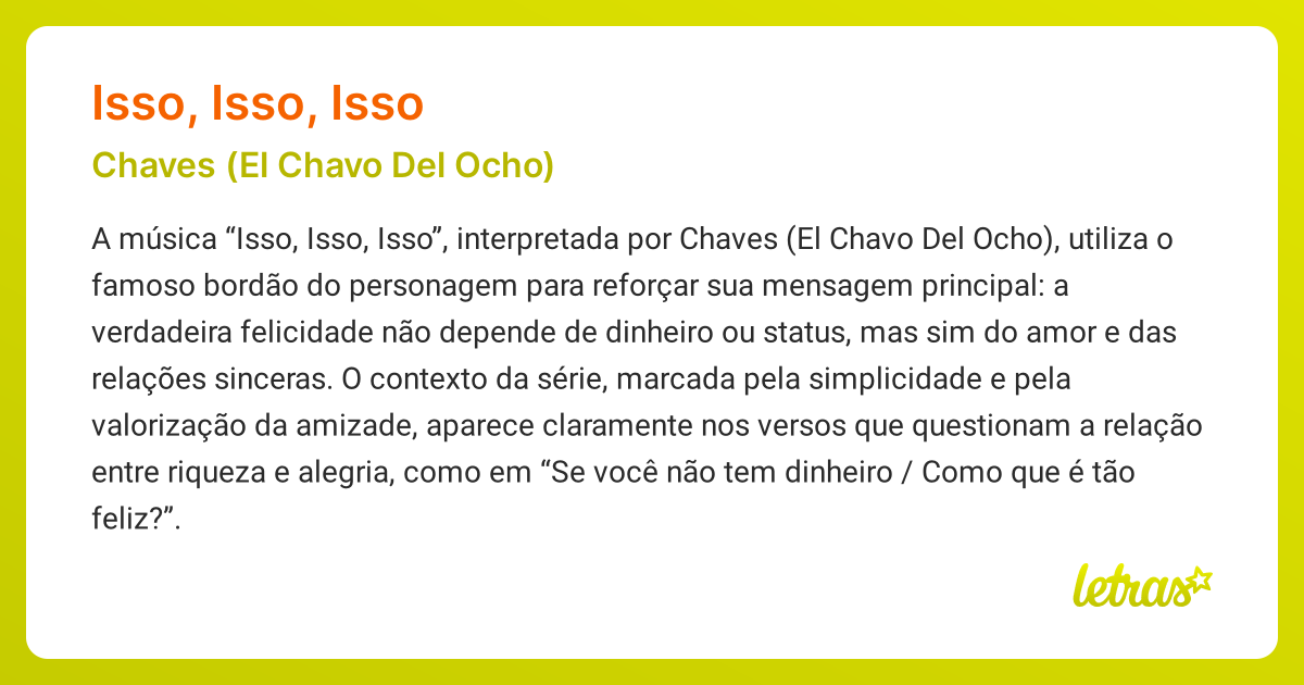 Significado da música ISSO, ISSO, ISSO (Chaves (El Chavo Del Ocho ...