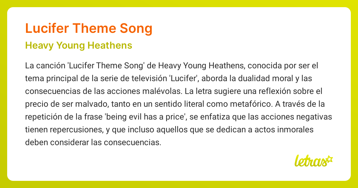 Significado de la canción LUCIFER THEME SONG (Heavy Young Heathens ...