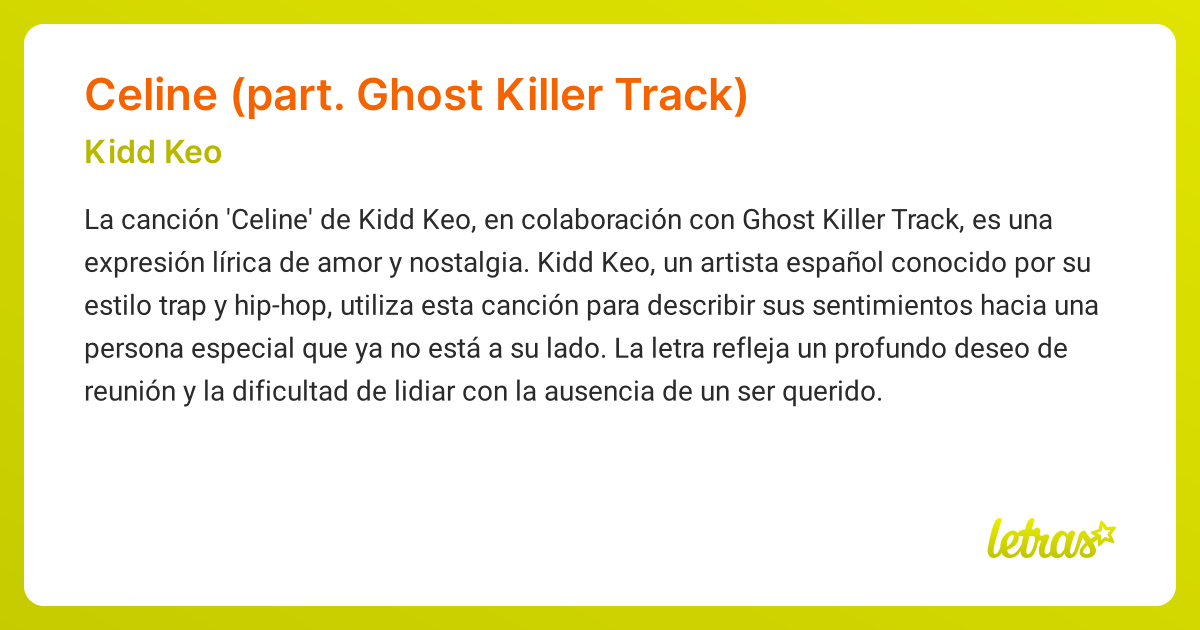 Significado de la canción Celine (part. Ghost Killer Track) (Kidd Keo ...