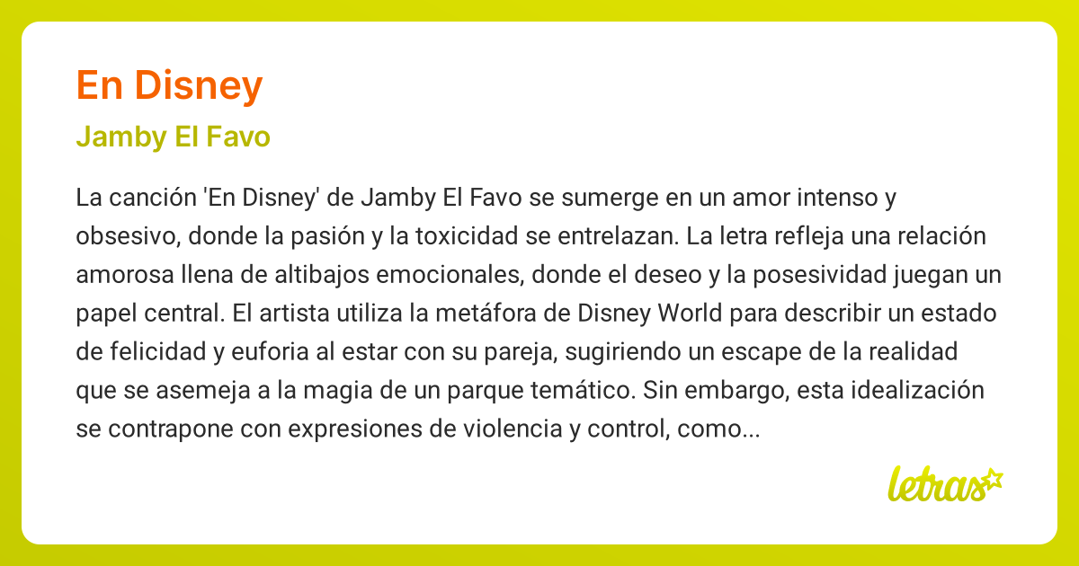Significado de la canción EN DISNEY (Jamby El Favo) - LETRAS.COM