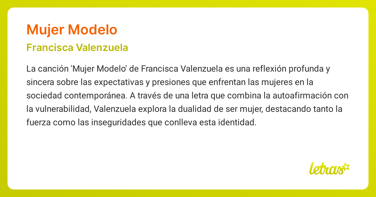 Significado de la canción MUJER MODELO (Francisca Valenzuela) - LETRAS.COM
