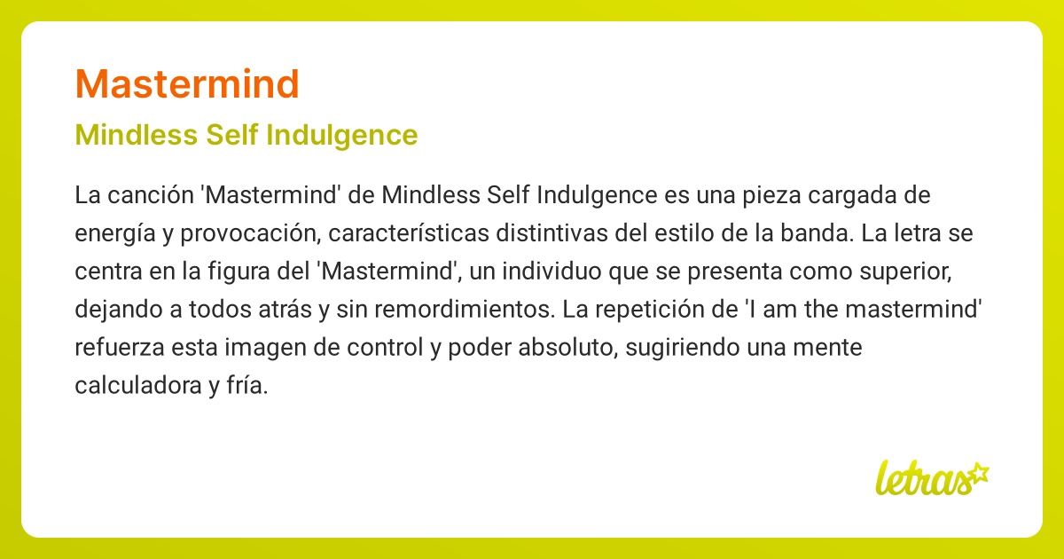 Significado de la canción MASTERMIND (Mindless Self Indulgence ...