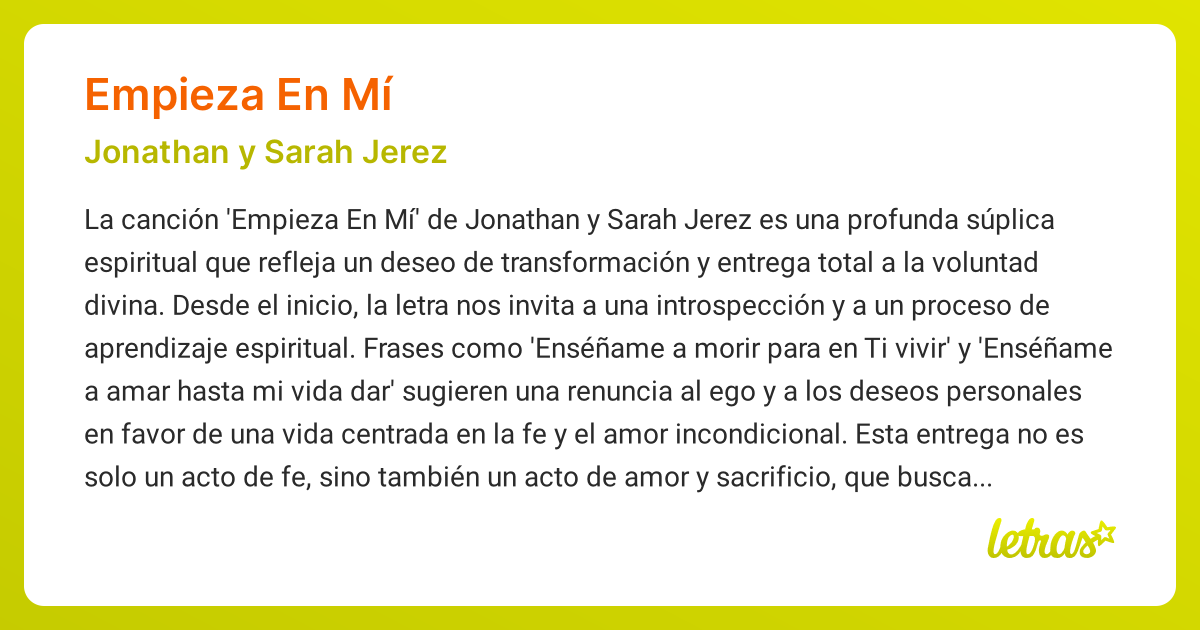 Significado de la canción EMPIEZA EN MÍ (Jonathan y Sarah Jerez ...