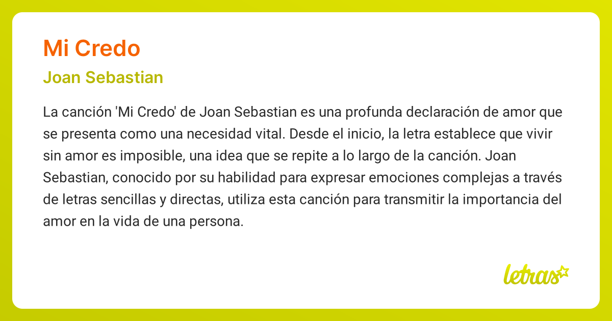 Significado de la canción MI CREDO (Joan Sebastian) - LETRAS.COM