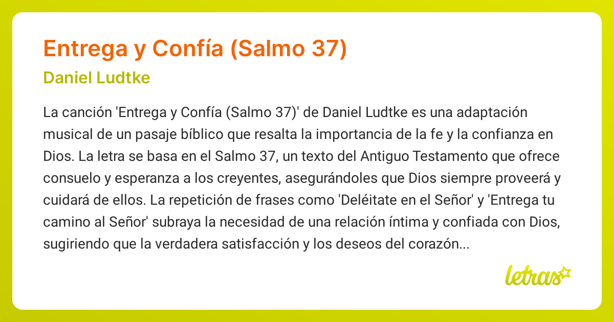 Significado de la canción ENTREGA Y CONFÍA (SALMO 37) (Daniel Ludtke ...