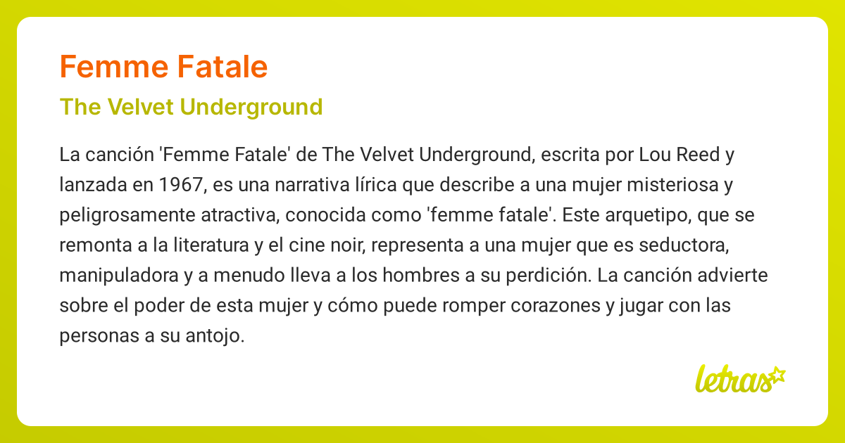 Significado de la canción FEMME FATALE (The Velvet Underground ...