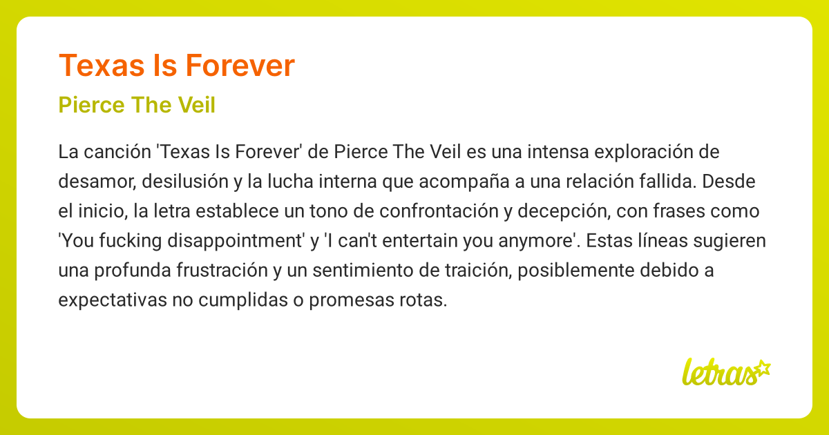 Significado de la canción TEXAS IS FOREVER (Pierce The Veil) - LETRAS.COM