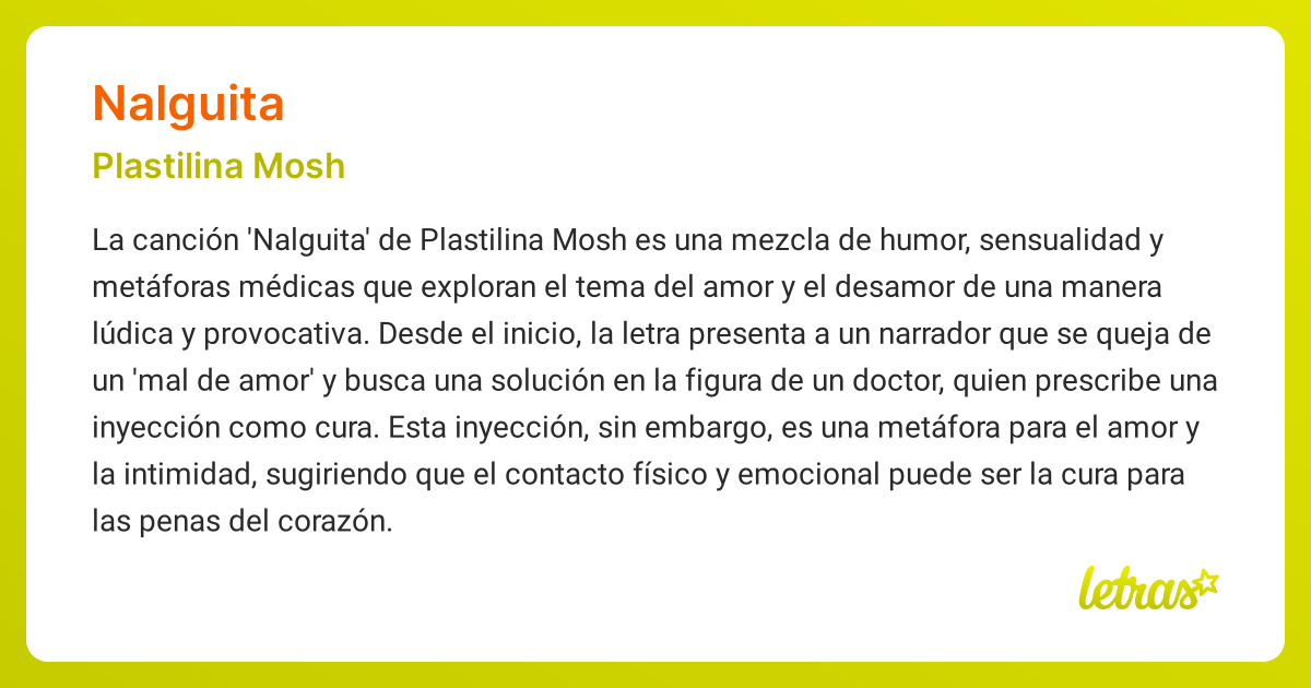 Significado de la canción NALGUITA (Plastilina Mosh) - LETRAS.COM