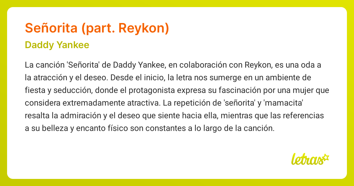 Significado de la canción SEÑORITA (PART. REYKON) (Daddy Yankee ...