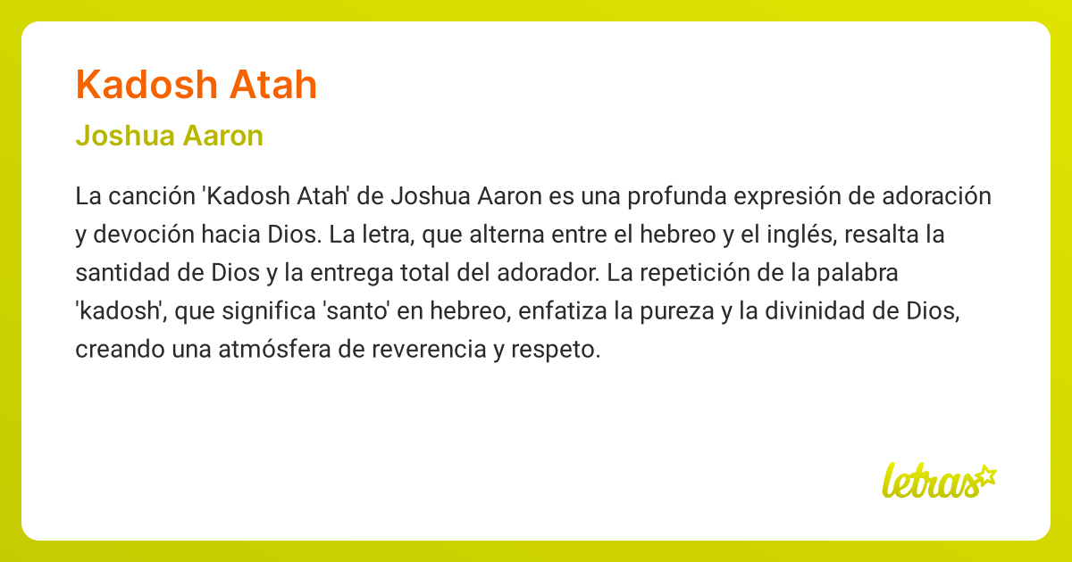 Significado de la canción KADOSH ATAH (Joshua Aaron) - LETRAS.COM