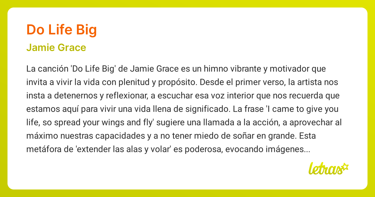 Significado de la canción DO LIFE BIG (Jamie Grace) - LETRAS.COM