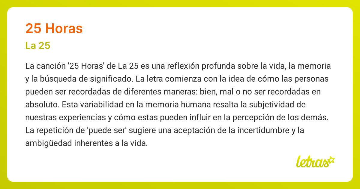 Significado de la canción 25 HORAS (La 25) - LETRAS.COM