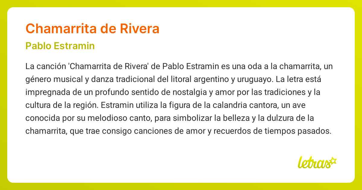 Significado de la canción CHAMARRITA DE RIVERA (Pablo Estramin ...