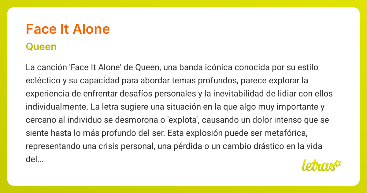 Significado de la canción FACE IT ALONE (Queen) - LETRAS.COM