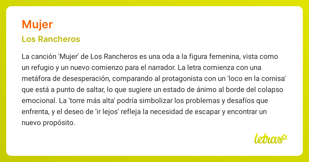 Significado de la canción MUJER (Los Rancheros) - LETRAS.COM