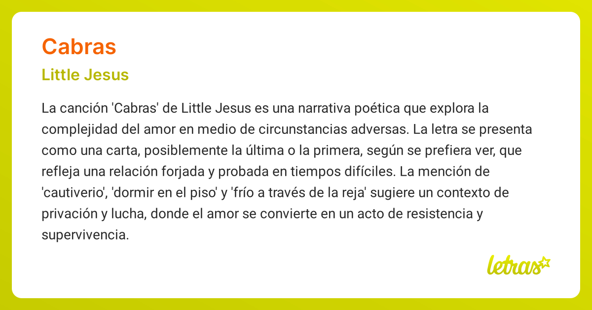 Significado de la canción CABRAS (Little Jesus) - LETRAS.COM