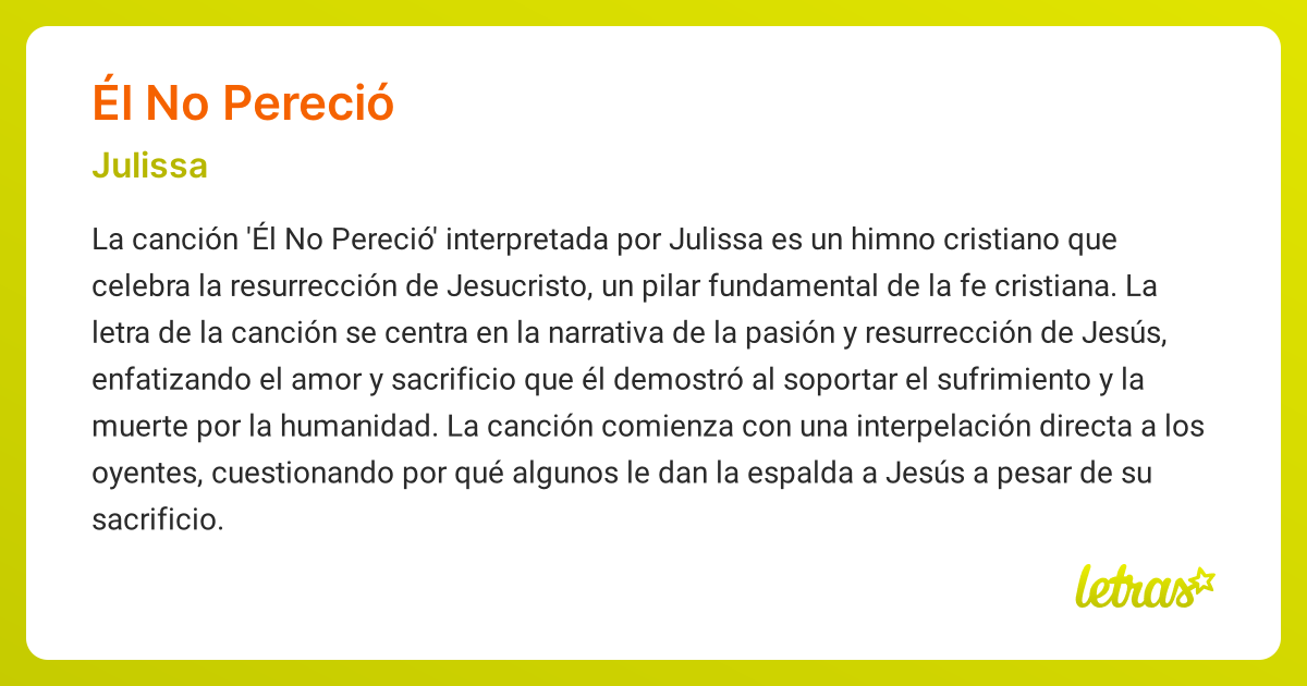 Significado de la canción ÉL NO PERECIÓ (Julissa) - LETRAS.COM